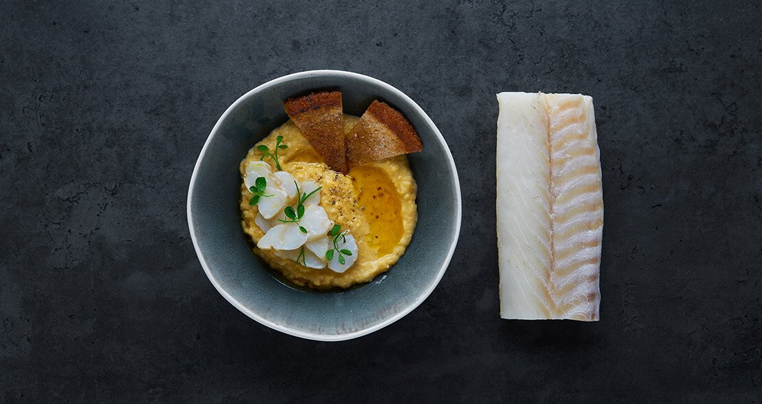 Norwegian stockfish on chickpea puree | Seafood from Norway